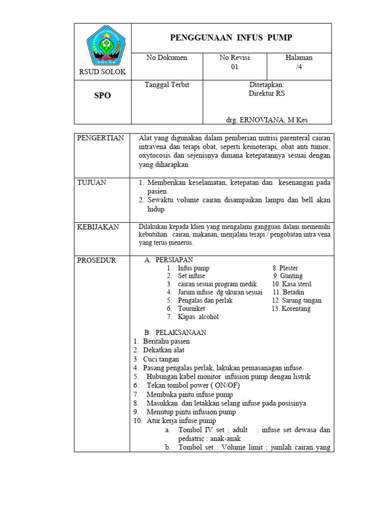 SPO Penggunaan Infus Pump | PDF