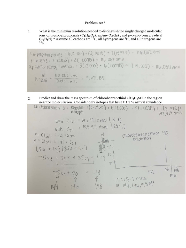 Mass Spectrometry Problem Set 3 | PDF