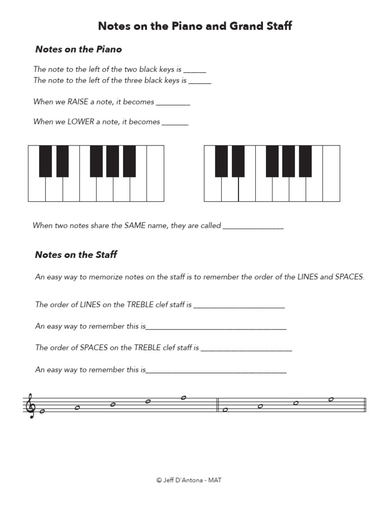 Notes On The Piano and Grand Staff - MAT - JD | PDF | Clef | Elements ...