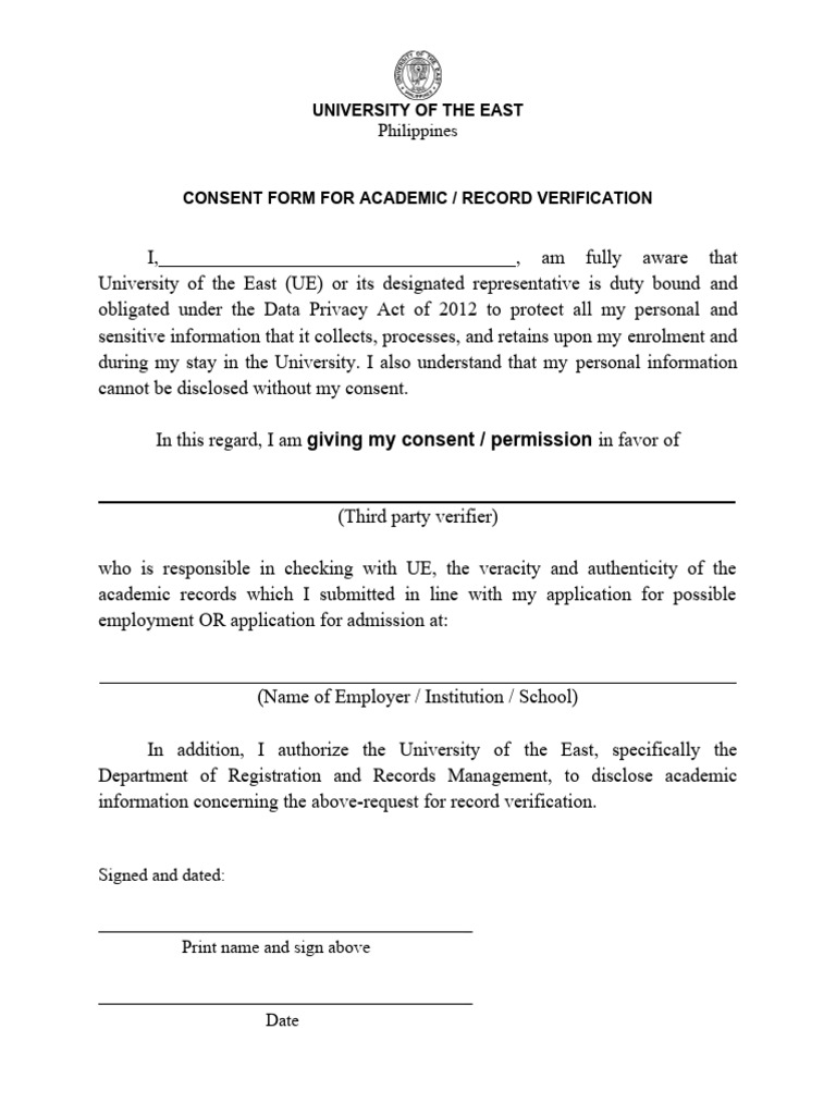 UE Consent Form for Record Verification | PDF