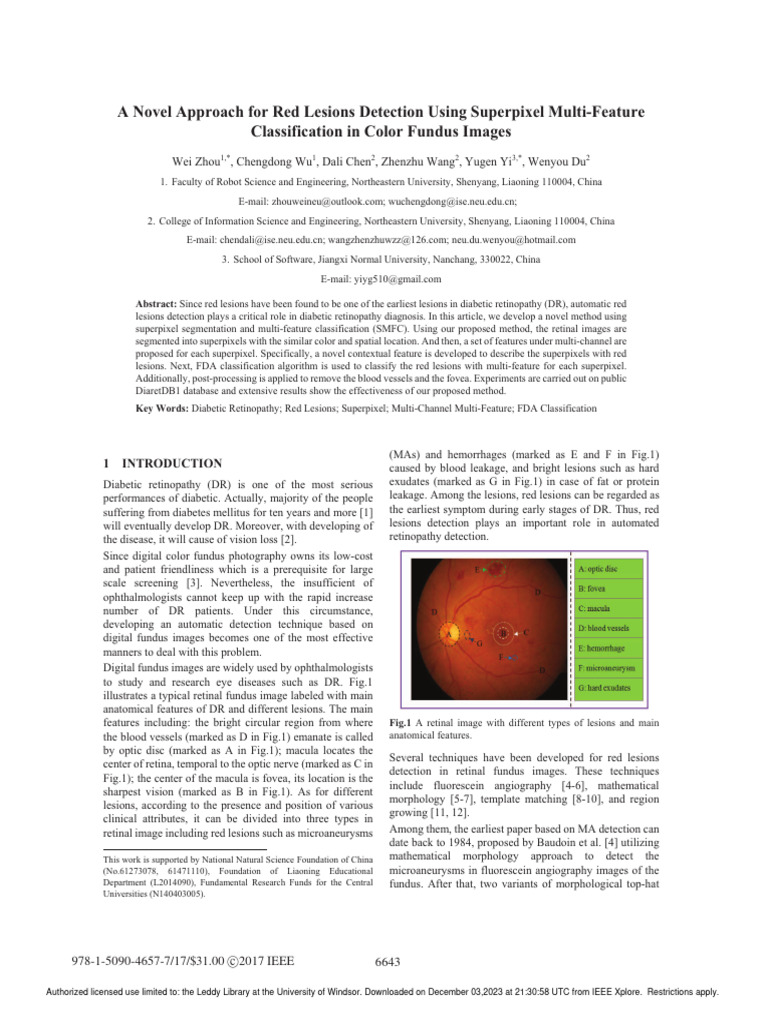 A Novel Approach For Red Lesions Detection Using Superpixel Multi Feature Classification In