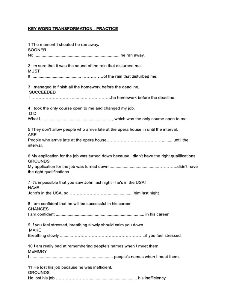 Key Word Transformation Practice 22112023 | PDF