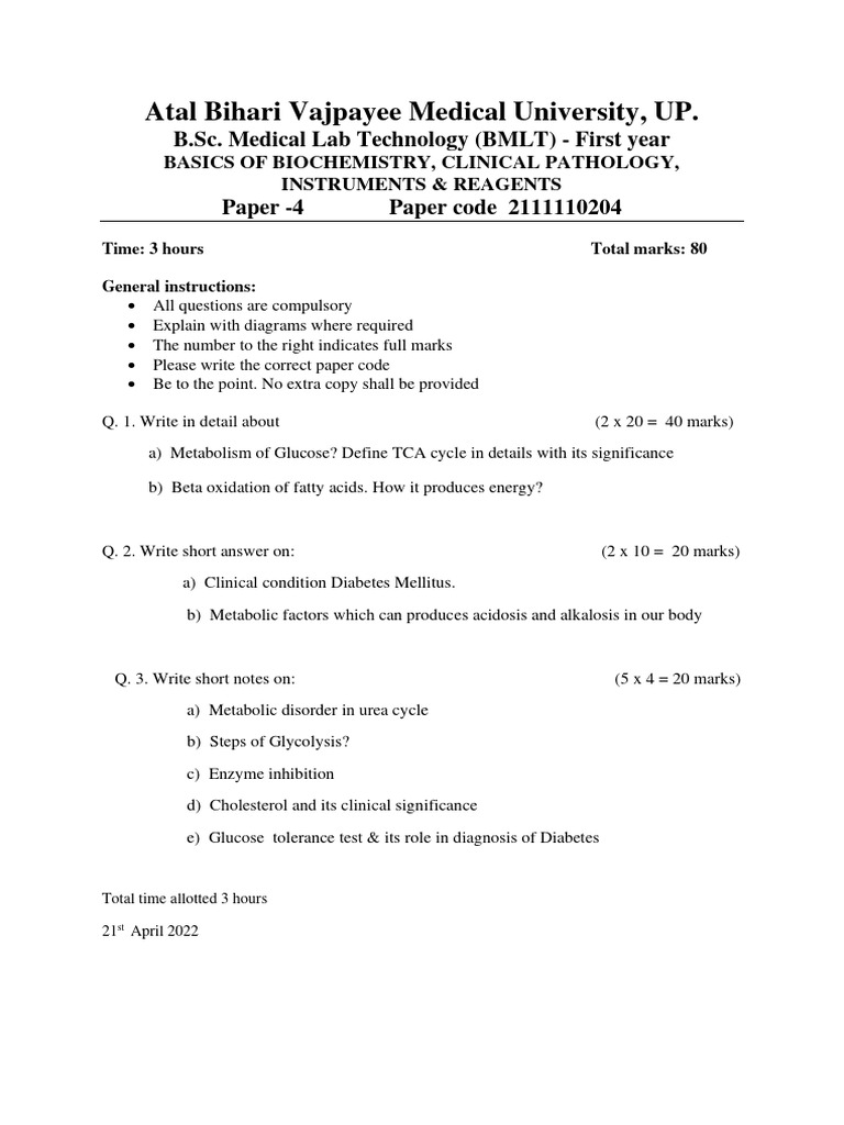 BMLT Biochemistry Exam Guide | PDF