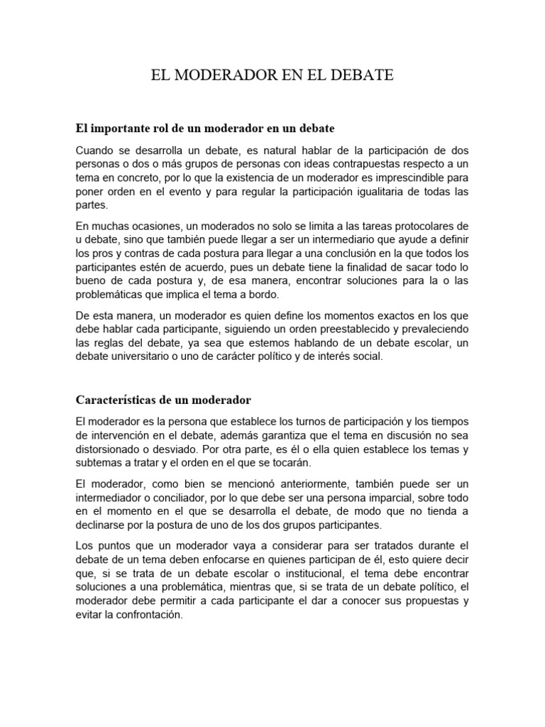 El Moderador en El Debate | PDF