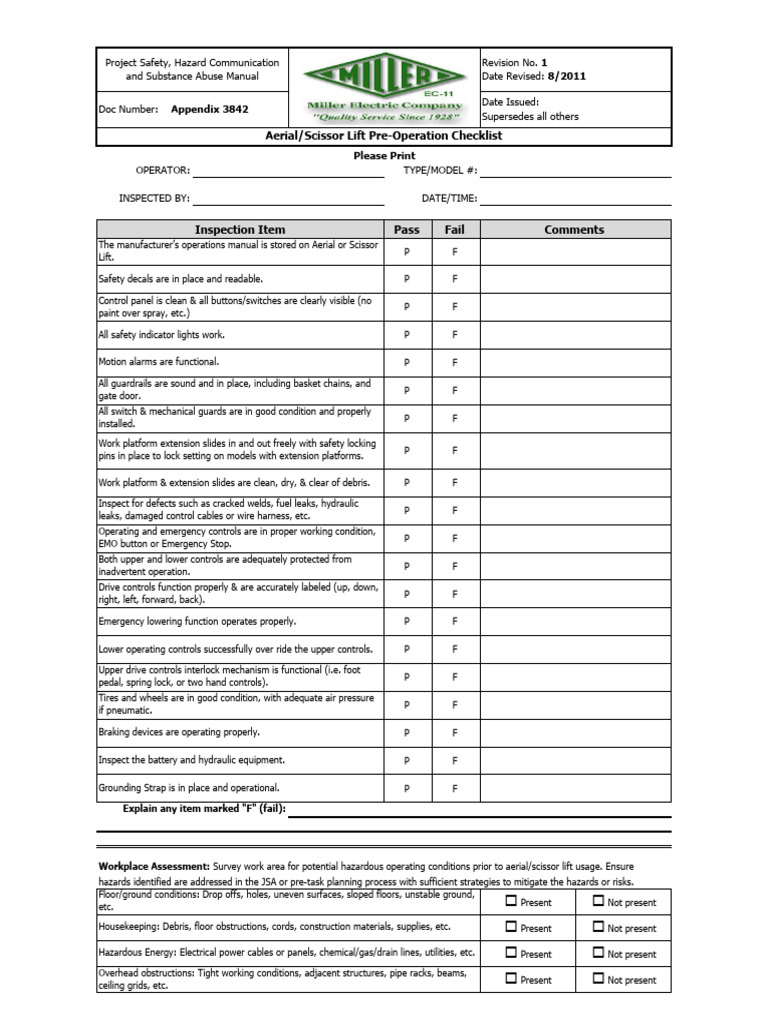 Aerial Scissor Lift Checklist | PDF