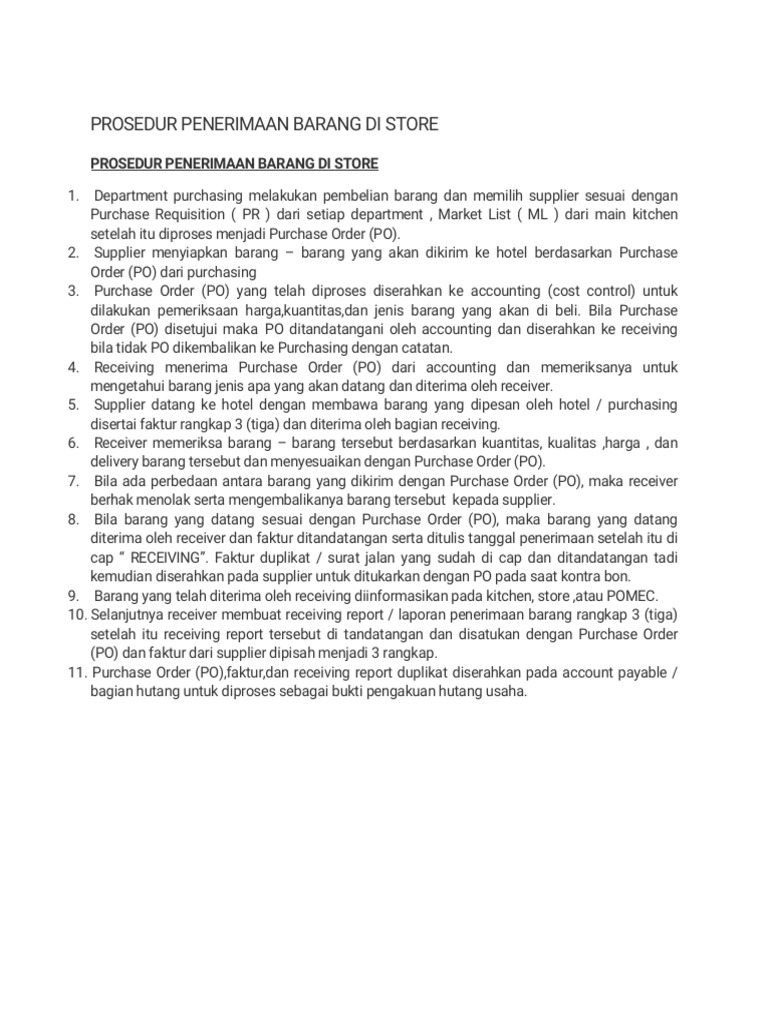 Prosedur Penerimaan Barang Di Receiving | PDF