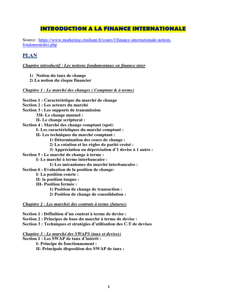 Introduction à la finance internationale | PDF | Taux de change | Risque