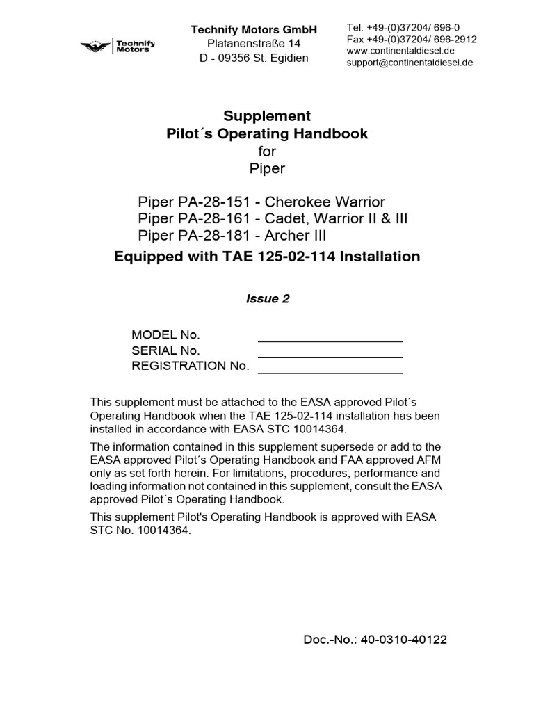 Supplement Piper Archer POH | PDF | Jet Fuel | Gallon