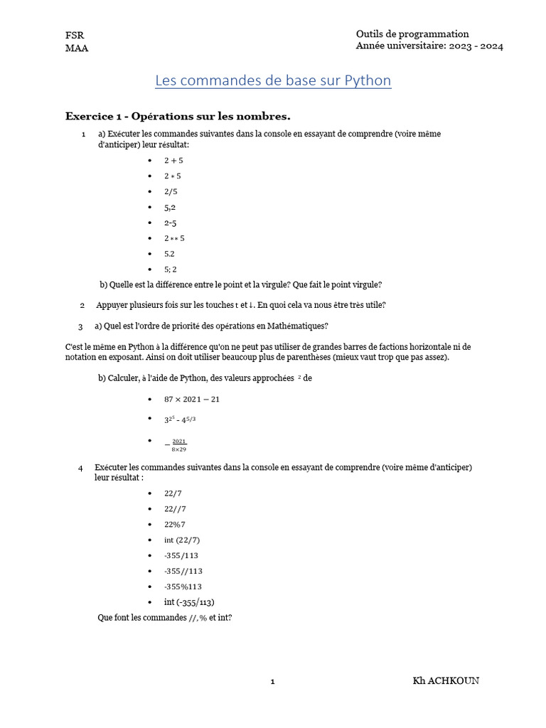 Commandes de base en Python | PDF | Développement de logiciel ...