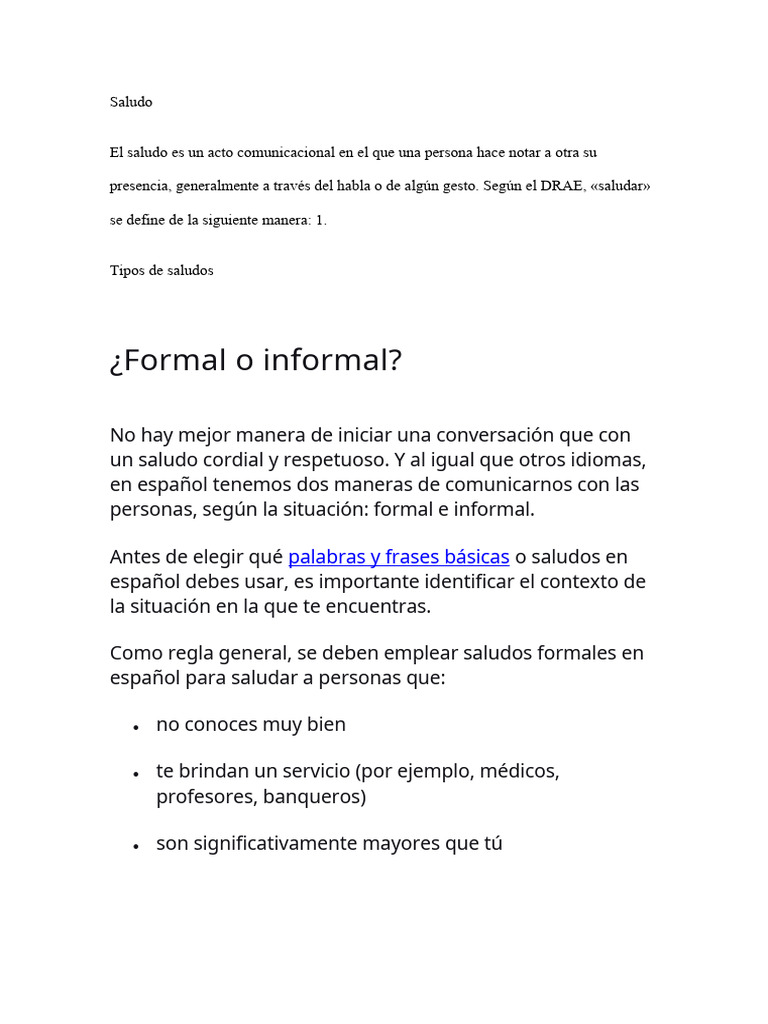 Guía de Saludos Formales e Informales | PDF | Lengua española ...