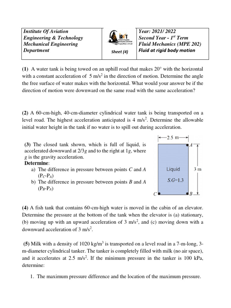 Rigid Body Motion in Fluid Mechanics | PDF | Pressure | Acceleration