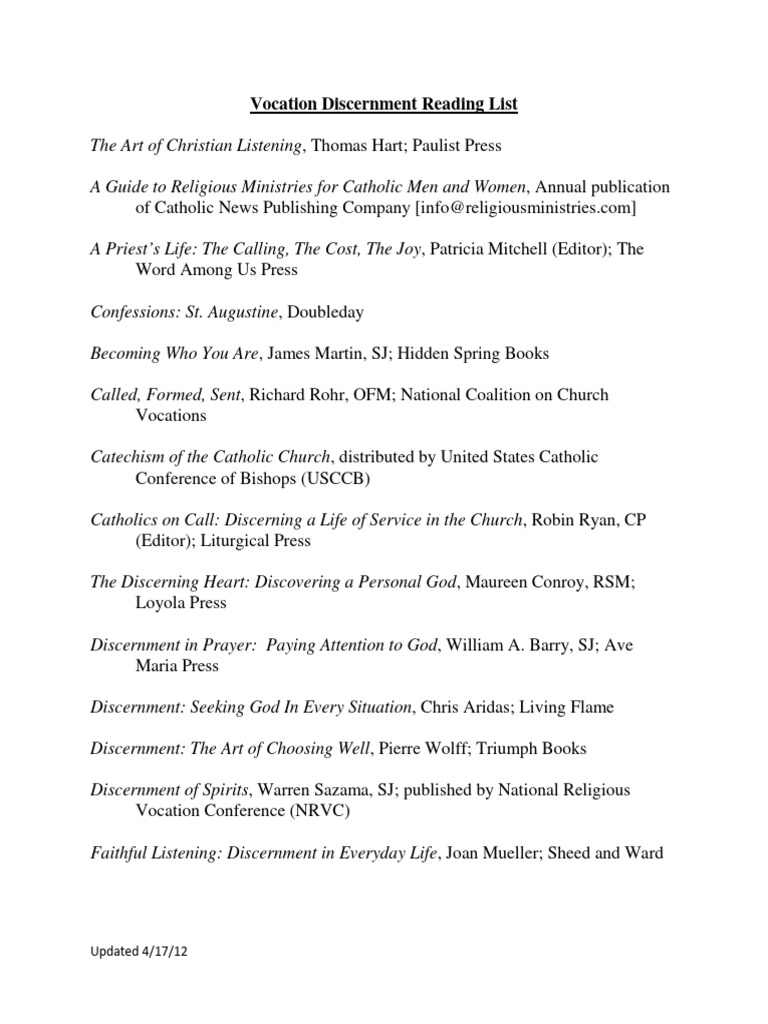 Vocation Discernment Reading | PDF | Christian Denominational Families ...