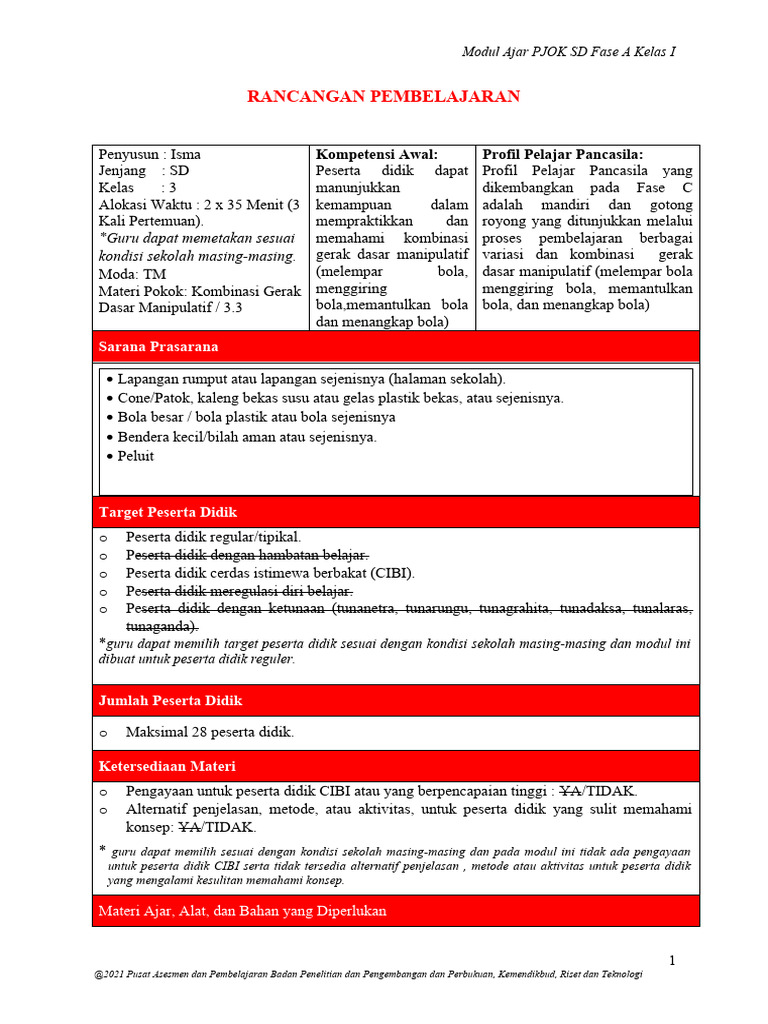 Kelas 3 - Aktivitas 3 - Materi Gerak Dasar Manipulatif - Nama Isma | PDF