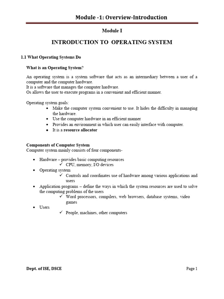 Module 1 Notes OS IS34 | PDF