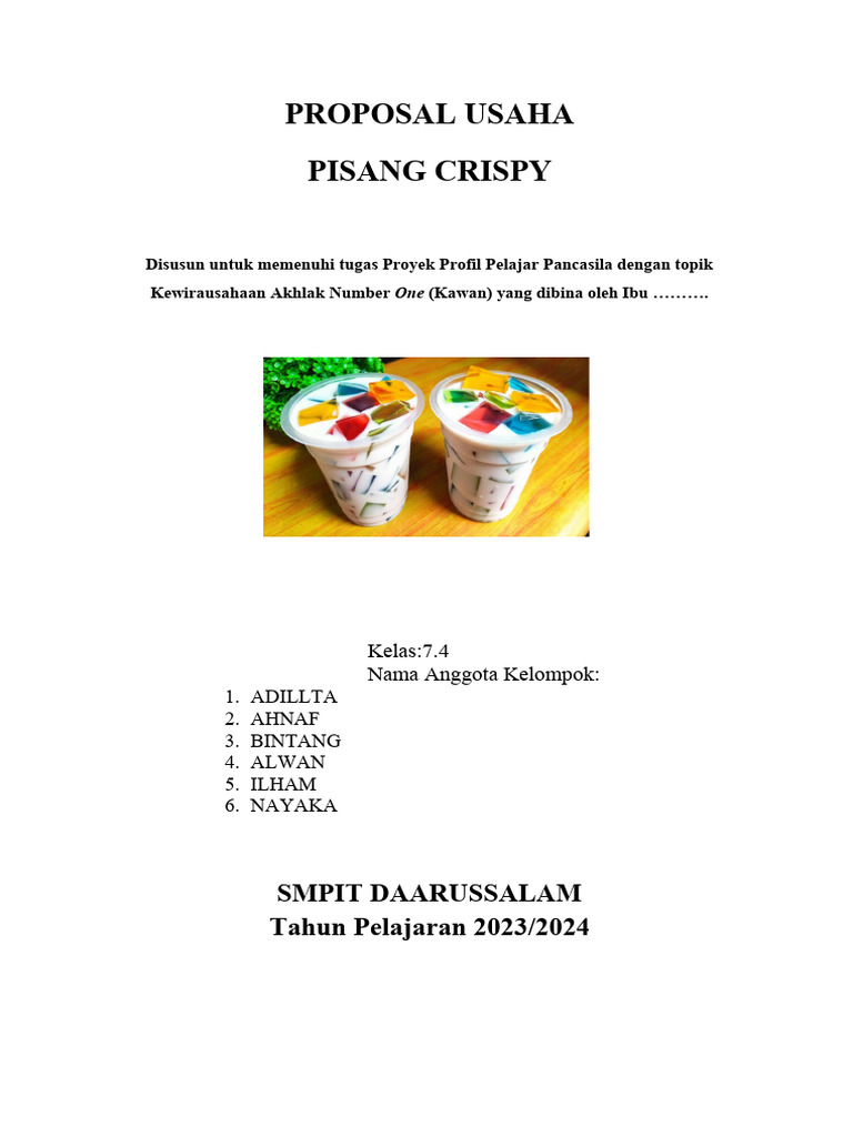 CONTOH Proposal Usaha | PDF | Bisnis | Memasak, Makanan, & Anggur
