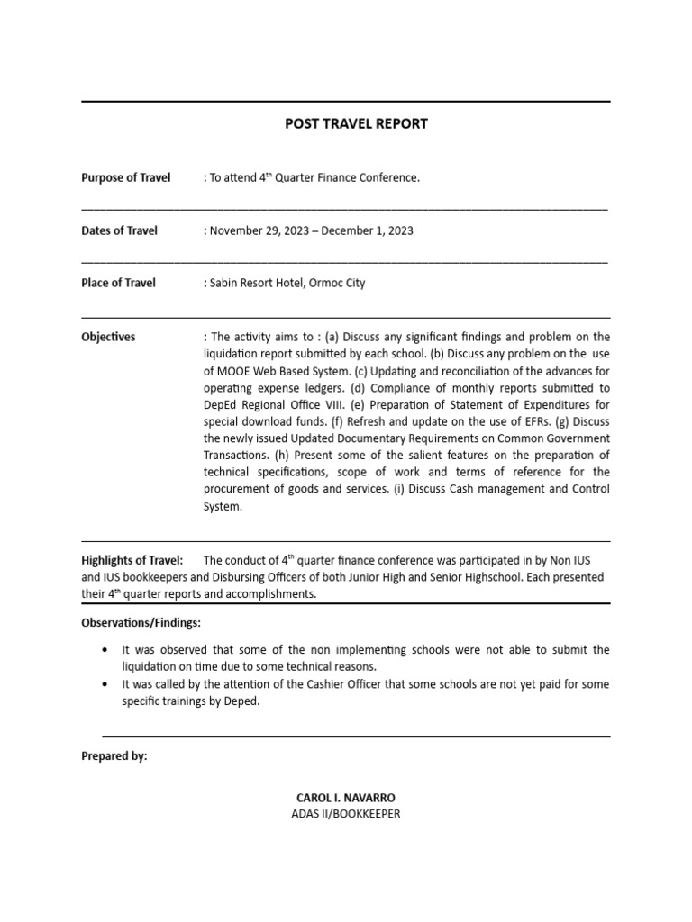 POST-TRAVEL-REPORT Sabin | PDF