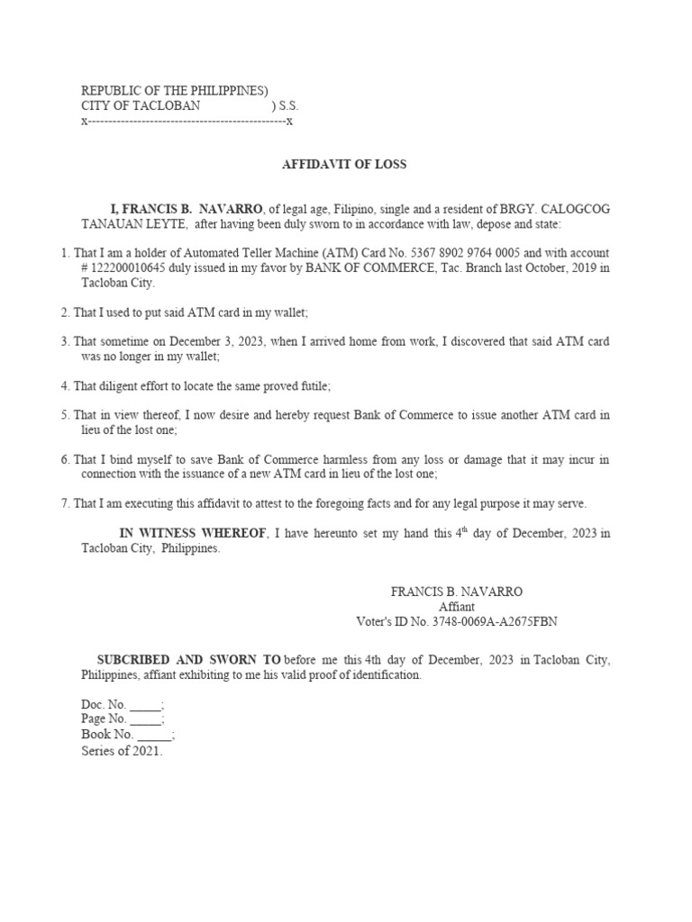 Affidavit of Loss - Francis | PDF