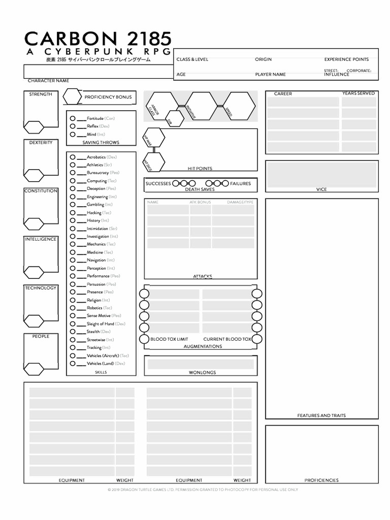 Carbon 2185 - Character Sheet | PDF
