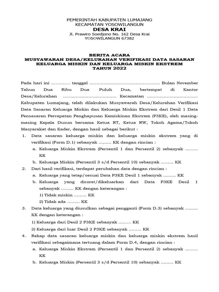 BA Musdes Verifikasi Data P3KE | PDF | Olahraga & Rekreasi
