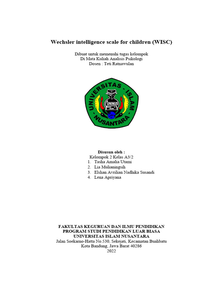 Contoh Hasil Tes Wisc - Kelompok 2 | PDF | Kajian Bahasa Asing | Metode ...
