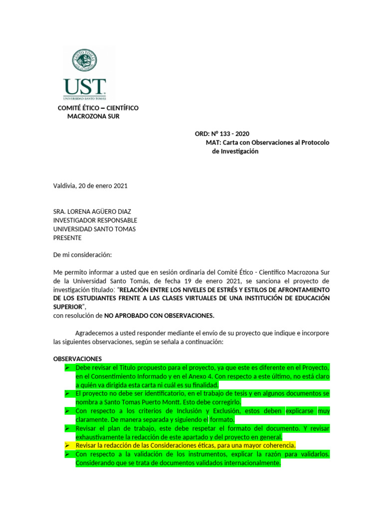 Ord. 133 - NO APROBADO CON OBSERVACIONES - Proyecto 108 | PDF