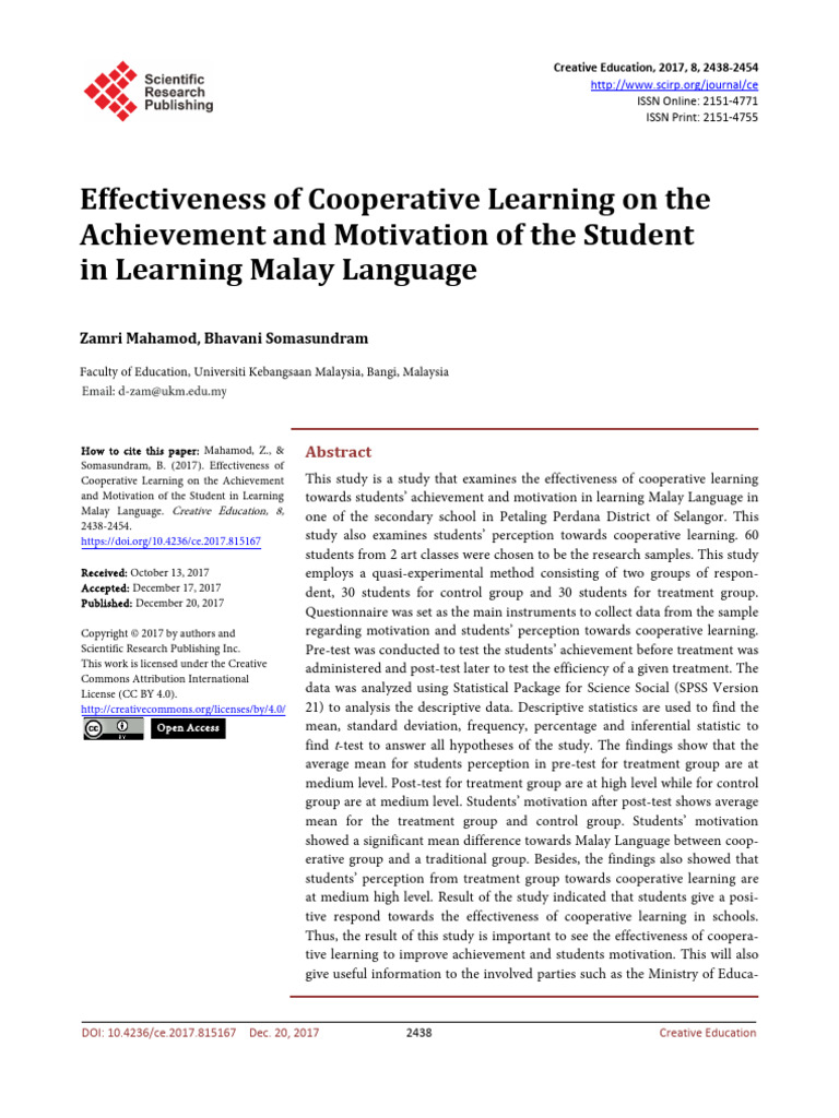Effectiveness of Cooperative Learning On The Achie | PDF | Learning ...