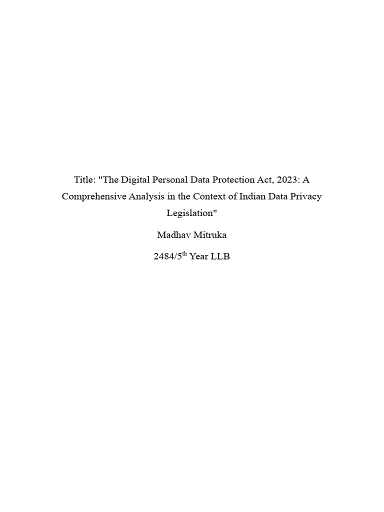 The Digital Personal Data Protection Act, 2023 | PDF | Finance & Money ...
