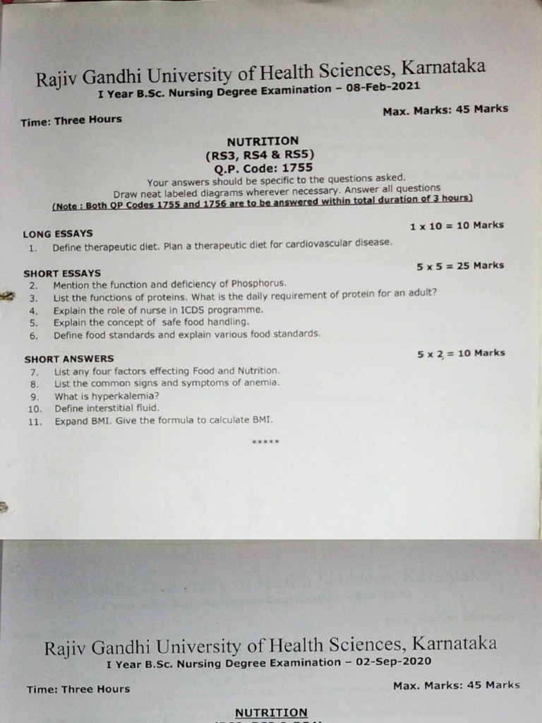 Nutrition Question Papers | PDF