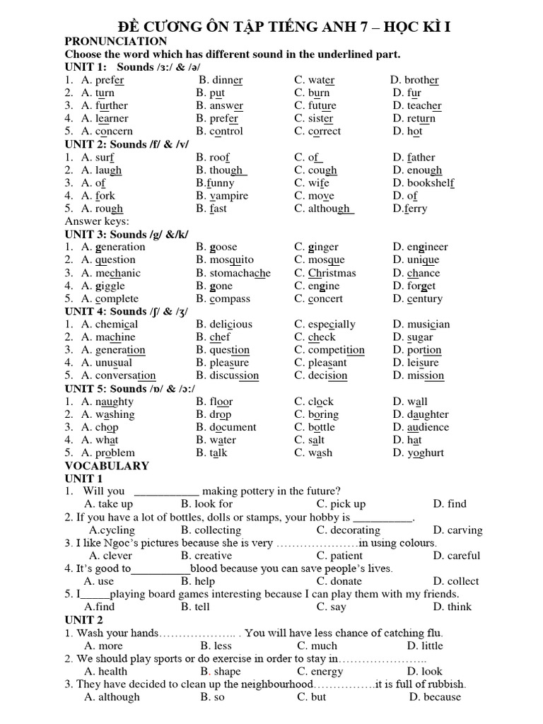 ĐỀ CƯƠNG ANH 7-HKI | PDF