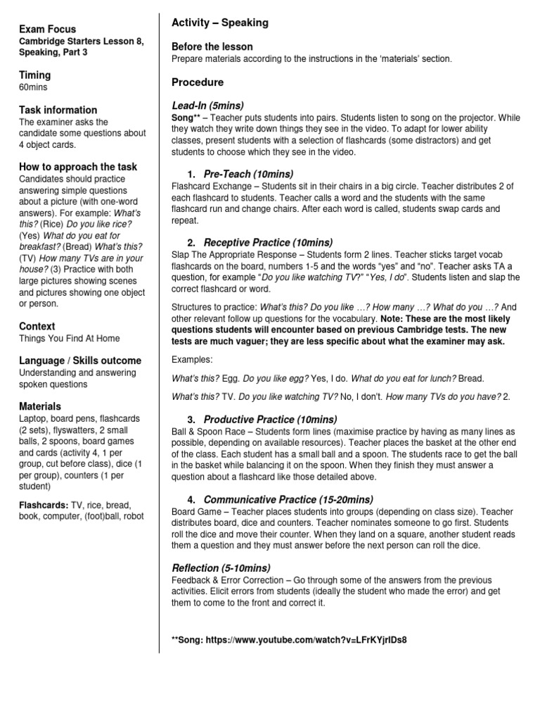 Starters Lesson 8 S Part 3 PDF Merge | Download Free PDF | Learning | Human Communication