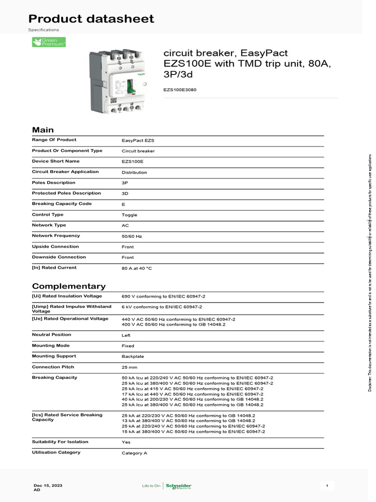 Schneider Electric - EasyPact-EZS - EZS100E3080 | PDF | Alternating Current | International ...