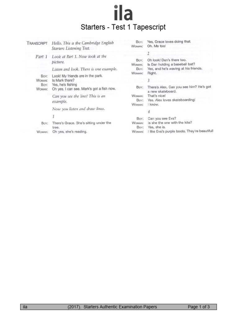 Cambridge Starters Test 1 Tapescript | PDF