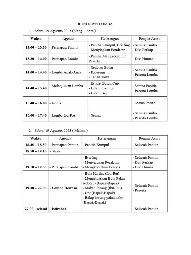 Rundown Lomba Acara (1) - 1 | PDF Rundown Lomba Acara (1) - 1 | PDF