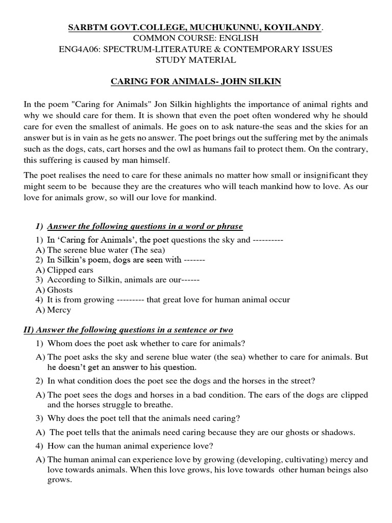 Caring For Animals - Notes | PDF