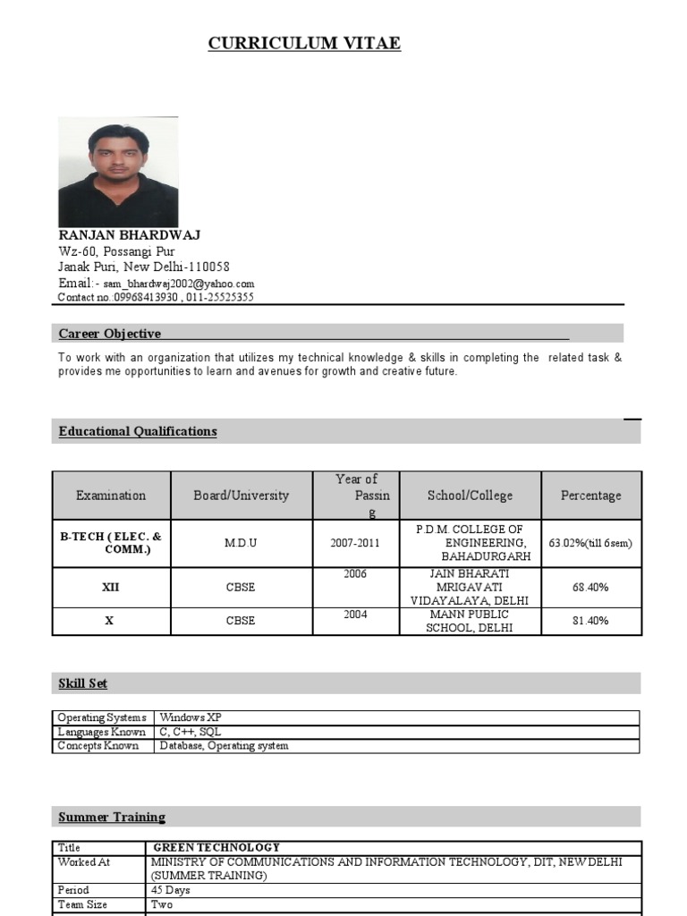 Ranjan Bhardwaj's CV and Skills Summary | PDF