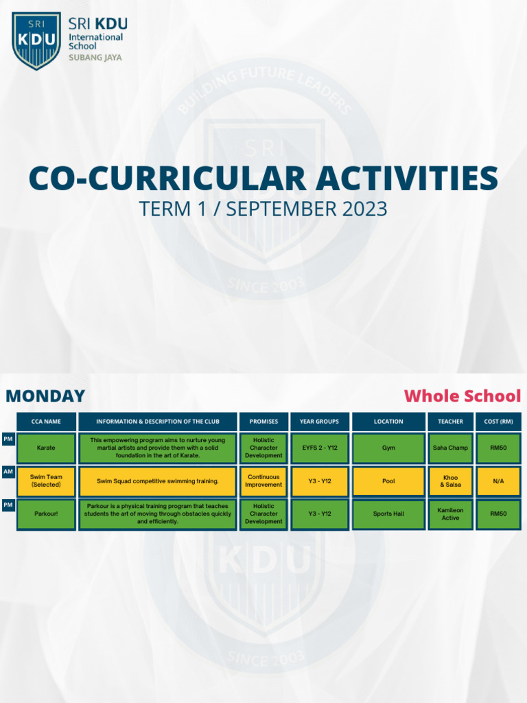 CCA Schedule Term 1 2023 | PDF