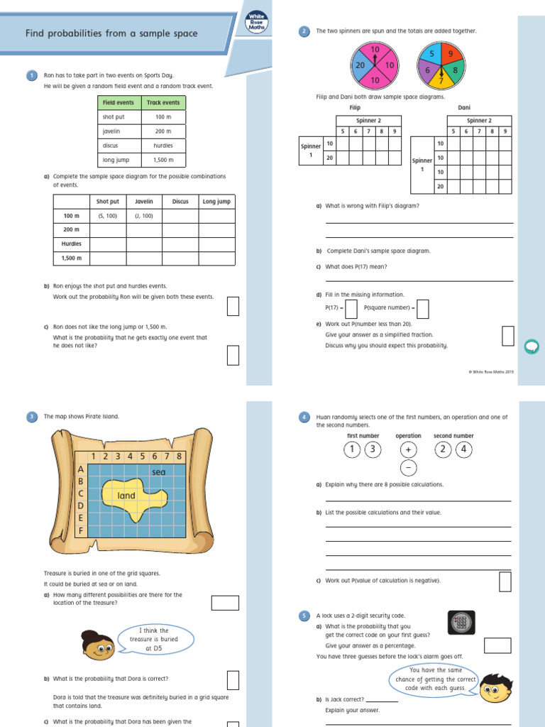 Y8 Autumn Block 6 WO2 Find Probabilities From A Sample Space 2019 | PDF | Probability Theory ...