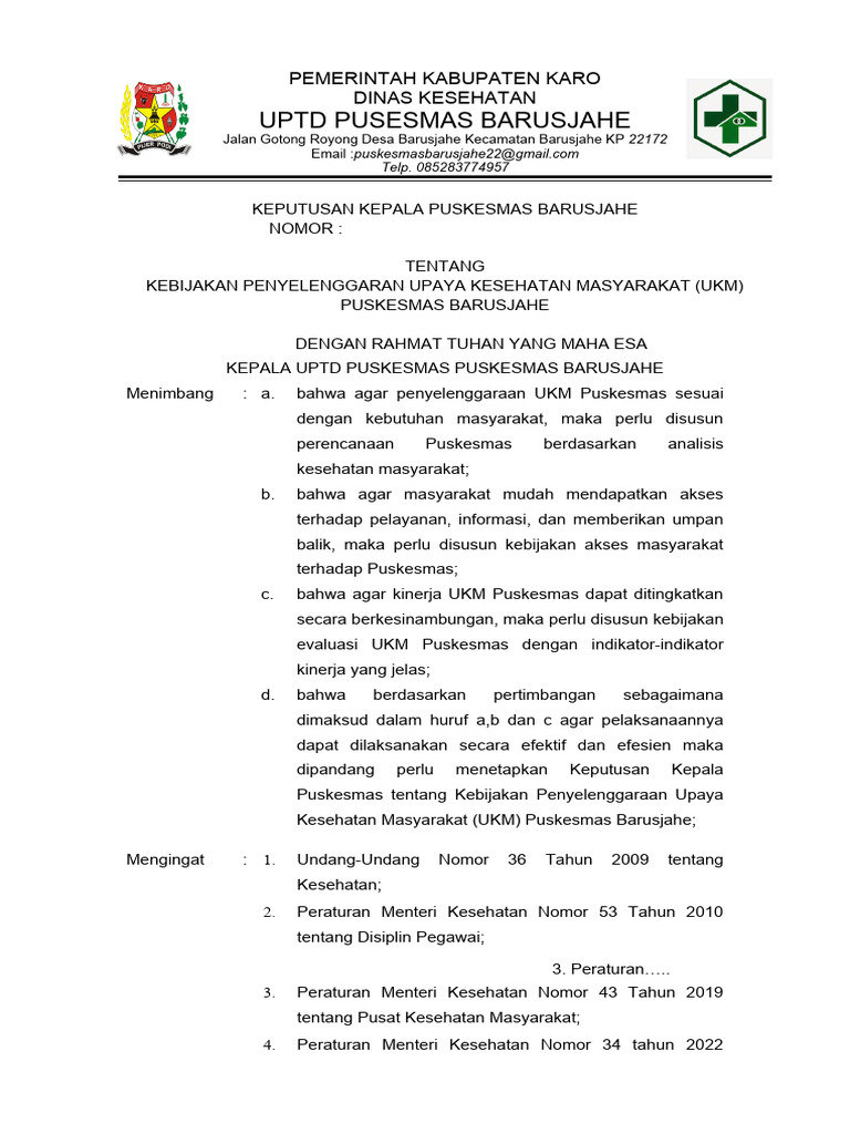 1.2.2.b.2. SK SOP KAK Dan Kebijakan Penyelenggaraan UKM | PDF