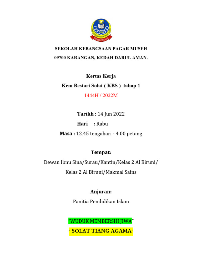 KERTASS KERJA KBS THP 2 2022 | PDF