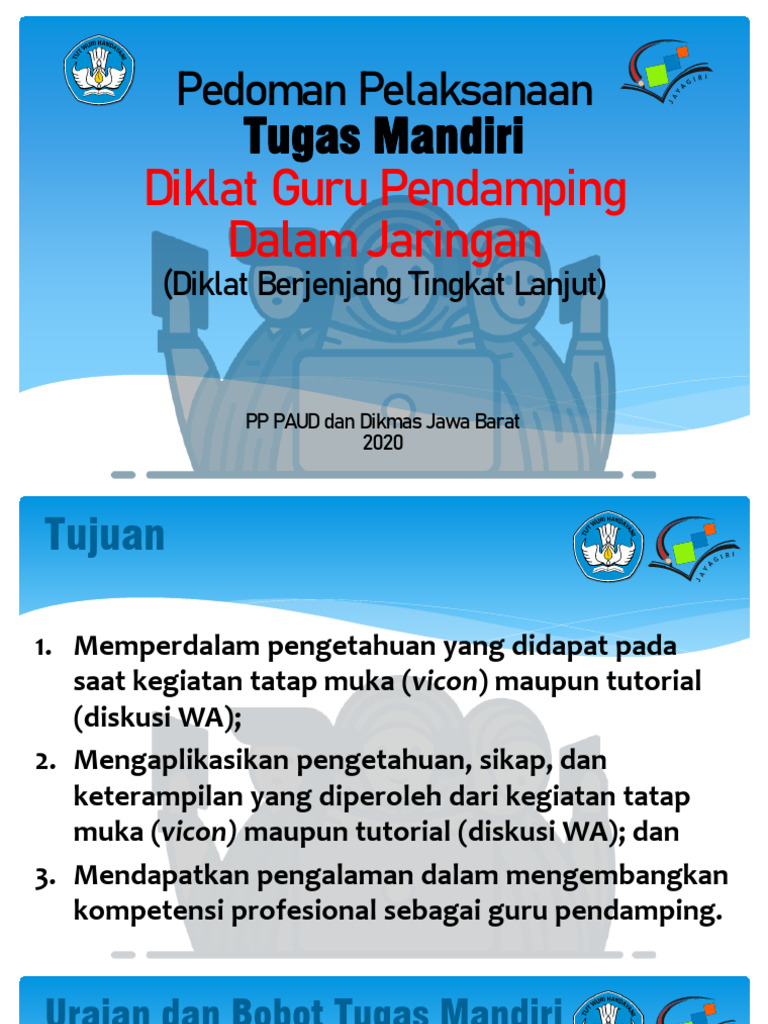 00 - Paparan Pedoman Pelaksanaan Tugas Mandiri Dikjut (REV) 2020 | PDF | Seni