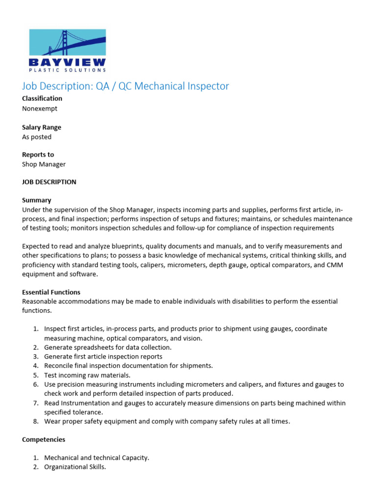QA/QC Mechanical Inspector Role | PDF | Business