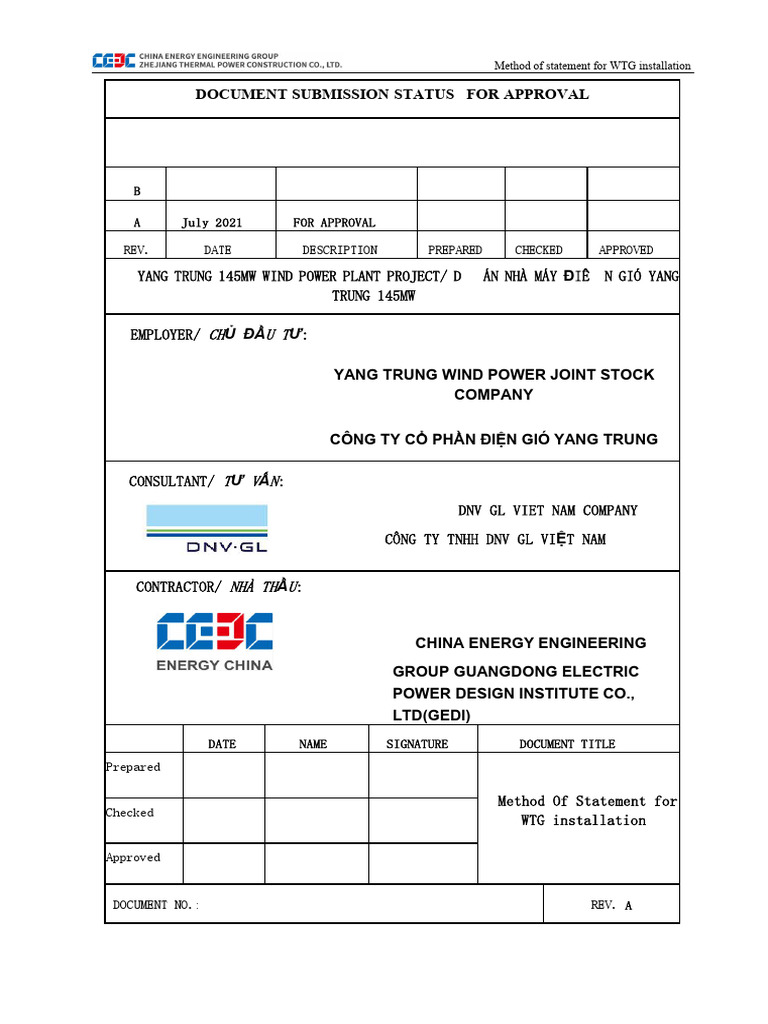 Method of Statement For WTG Installation20210706 | PDF | Crane (Machine ...