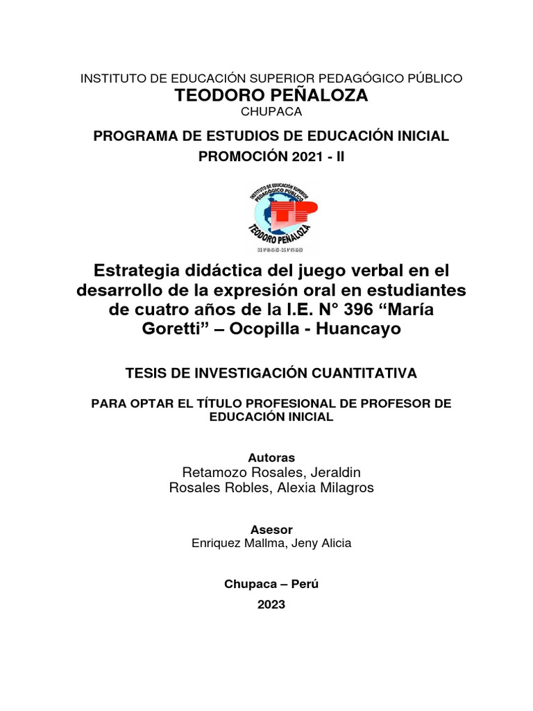 estratejia didactica del juego verval en el desarrollo de la expresion ...