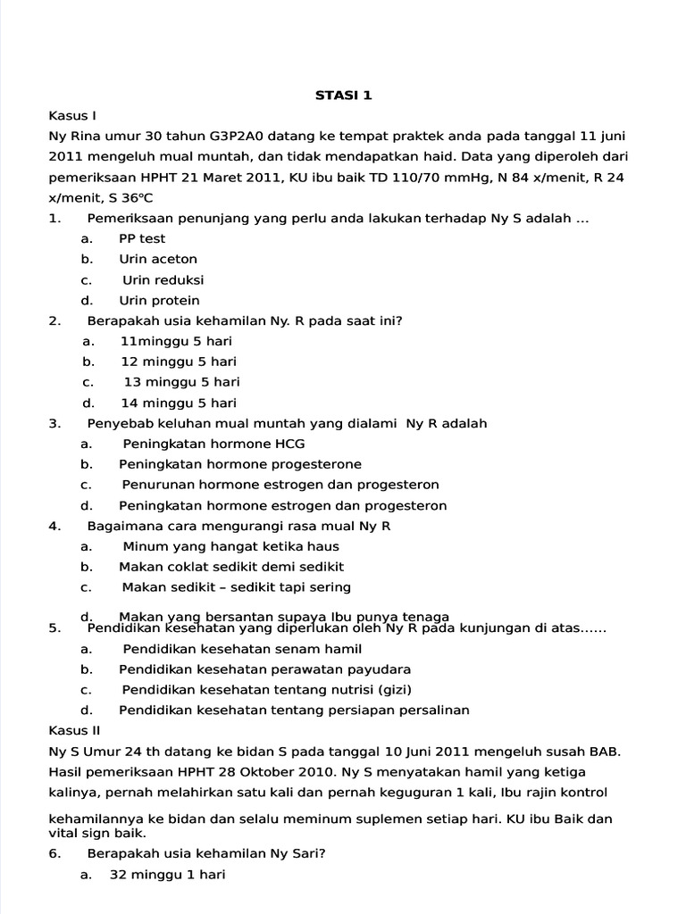 Contoh Soal Ujian Osca Kebidanan Part | PDF | Kajian Bahasa Asing | Kesehatan Holistik