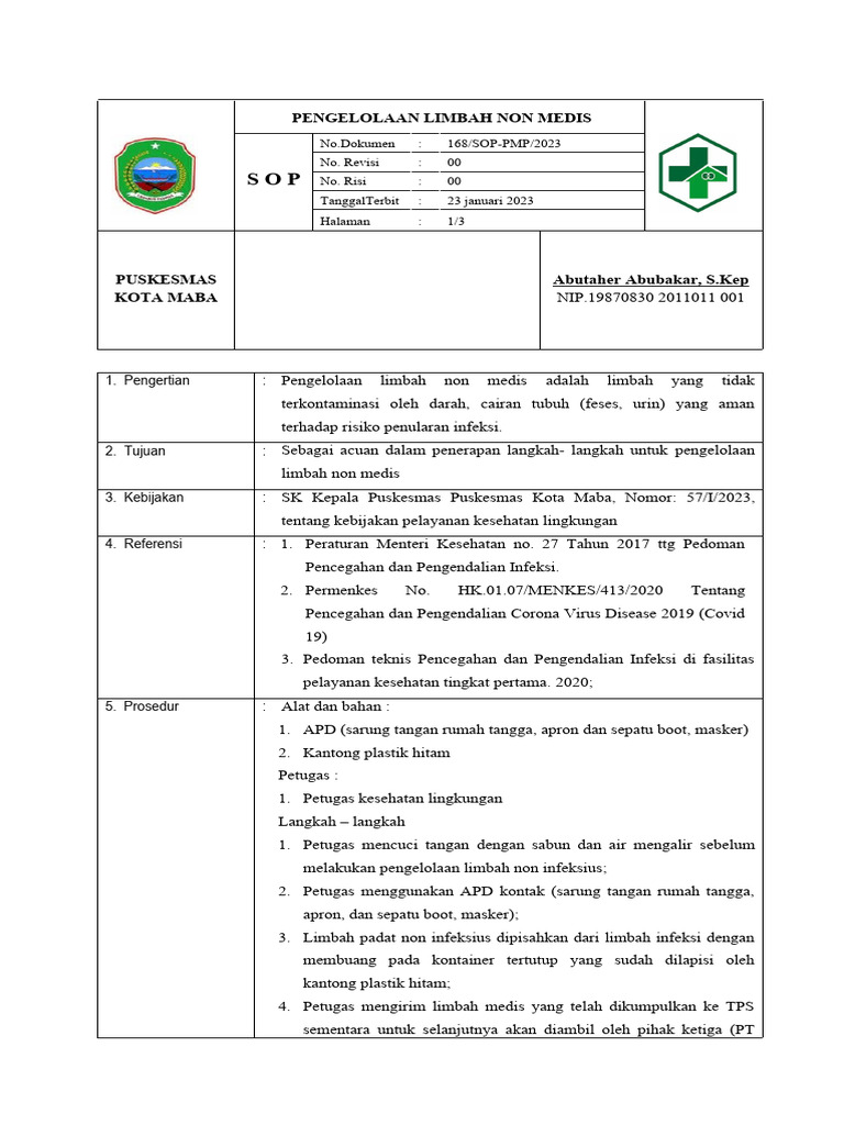 Sop Pengelolaan Limbah Non Medis | PDF