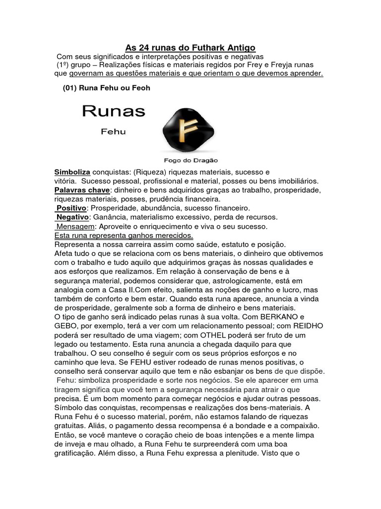 As 24 Runas Do Futhark Antigo Atualizada | PDF | Autoajuda | Bem-estar