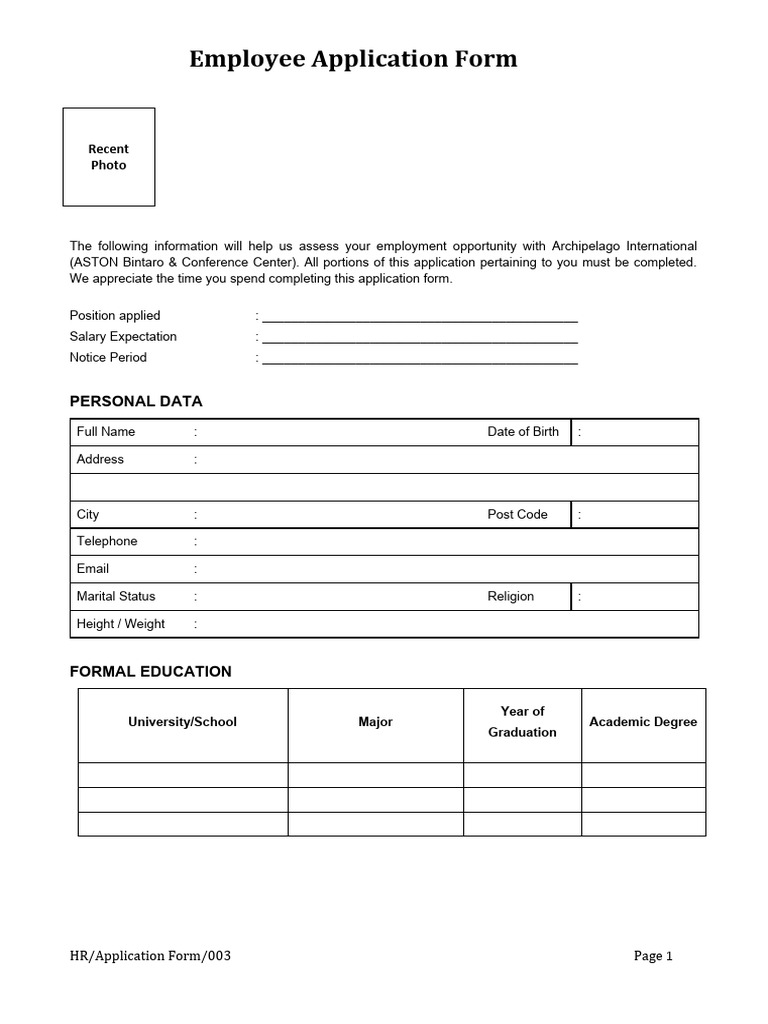 Application Form ASTON Bintaro | PDF | Employment | Business