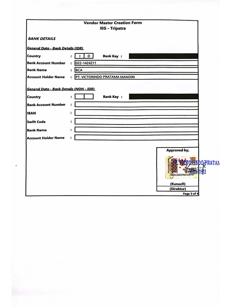Vendor Master Creation Form | PDF