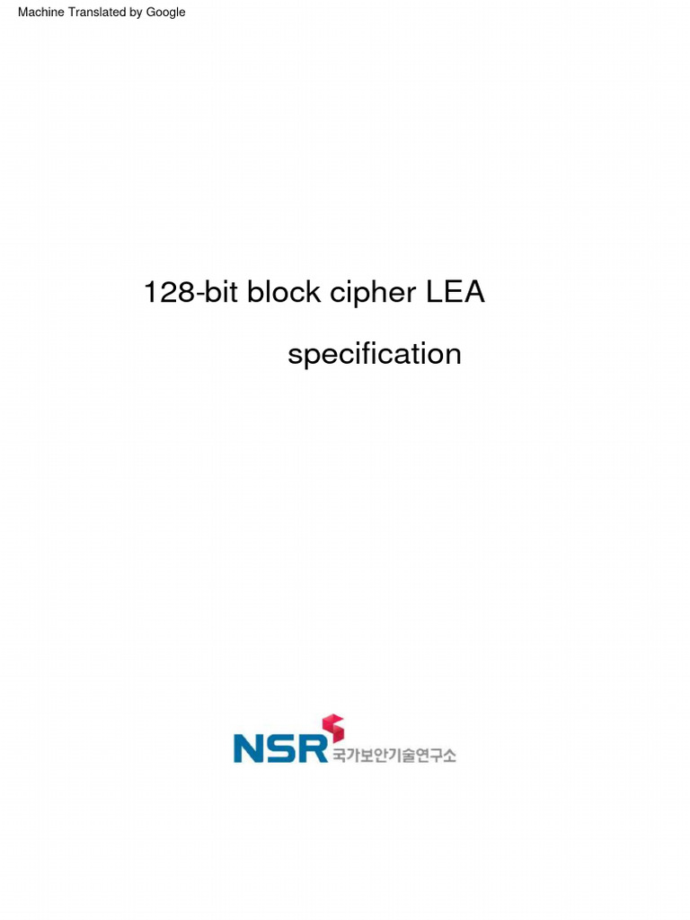 LEA A 128-Bit Block Cipher Datasheets-Korean | PDF | Cryptography | Telecommunications Engineering