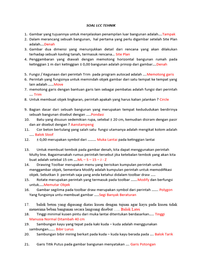 Soal LCC Teknik Gambar Bangunan | PDF